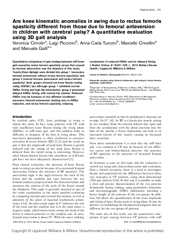 (PDF) Are knee kinematic anomalies in swing due to rectus femoris ...