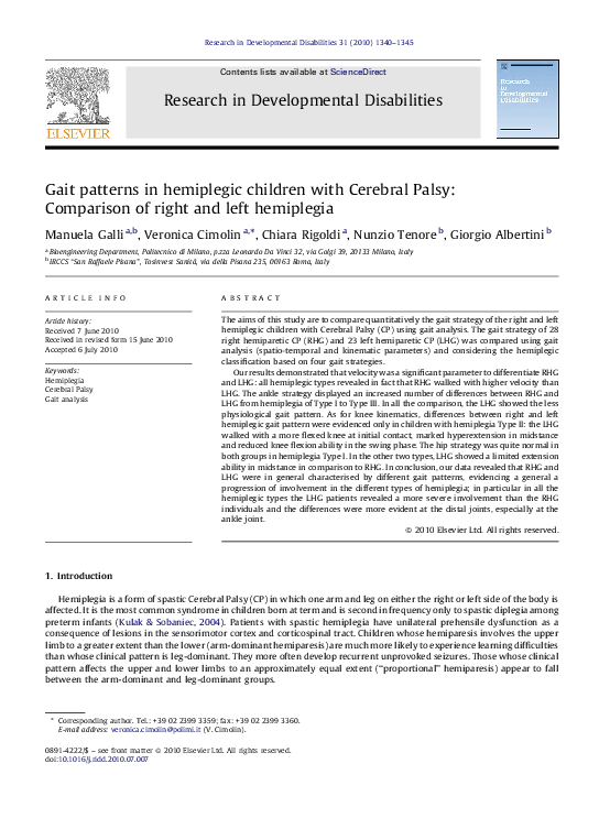 (PDF) Gait patterns in hemiplegic children with Cerebral Palsy ...