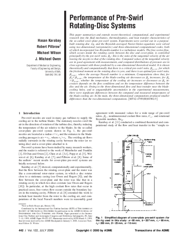 (PDF) Performance of Pre-Swirl Rotating-Disc Systems