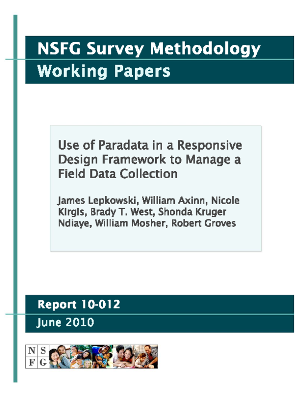 (PDF) Use of Paradata in a Responsive Design Framework to Manage a Field Data Collection