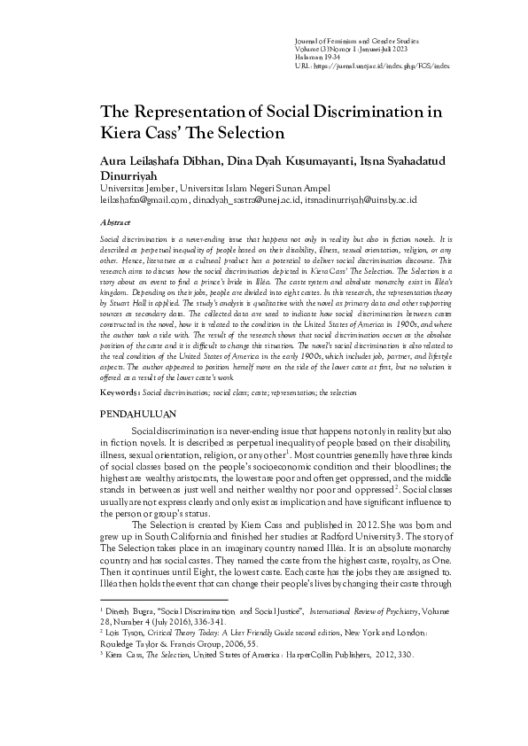 (PDF) The Representation of Social Discrimination in Kiera Cass’ The ...