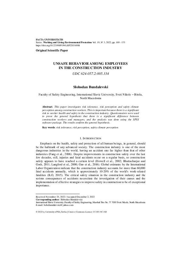 (PDF) Unsafe Behavior Among Employees in the Construction Industry