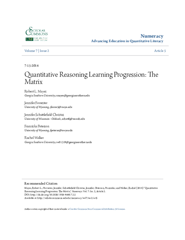 (PDF) Quantitative Reasoning Learning Progression: The Matrix