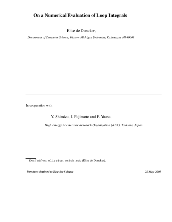(PDF) On a Numerical Evaluation of Loop Integrals