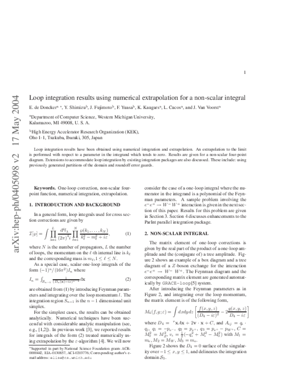 (PDF) Loop integration results using numerical extrapolation for a non-scalar integral