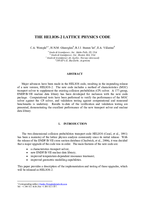 (PDF) The HELIOS-2 lattice physics code
