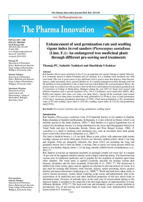 (PDF) Enhancement of seed germination rate and seedling vigour index in red sanders (Pterocarpus ...