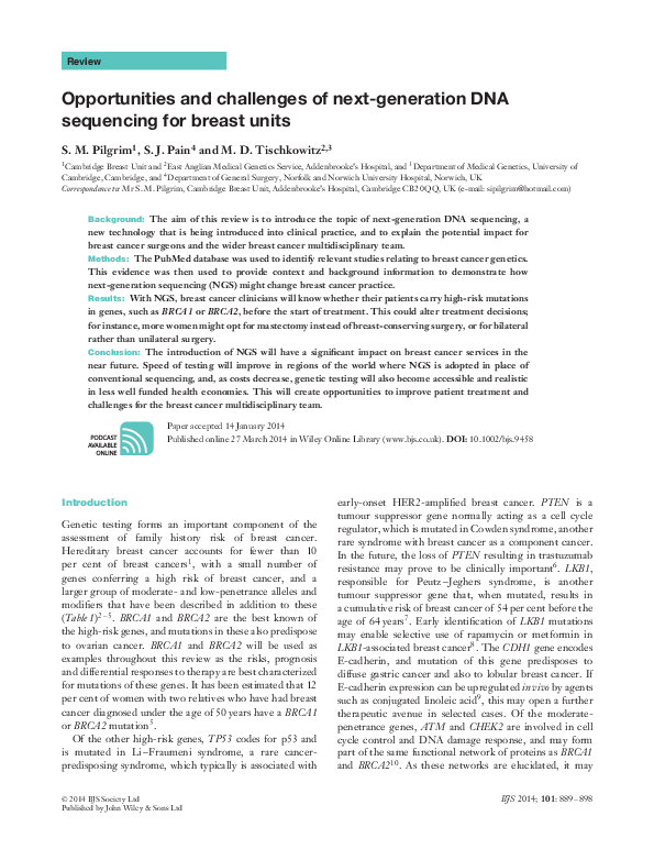 (PDF) Opportunities and challenges of next-generation DNA sequencing for breast units