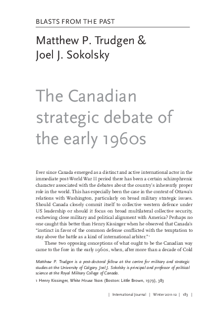 (PDF) The Canadian Strategic Debate of the Early 1960s