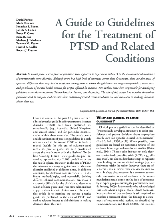 (PDF) A guide to guidelines for the treatment of PTSD and related ...