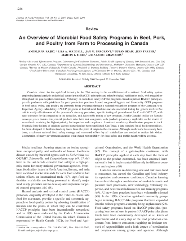 (PDF) An Overview of Microbial Food Safety Programs in Beef, Pork, and ...