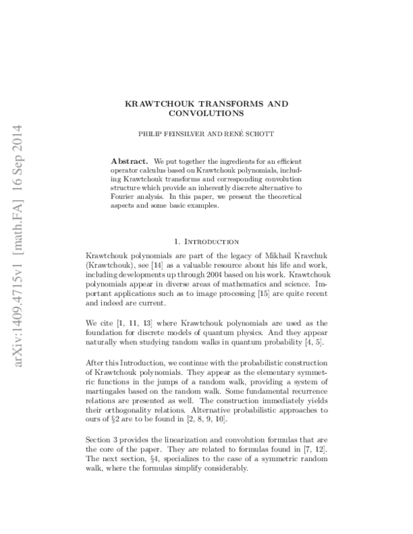 (PDF) Krawtchouk transforms and Convolutions