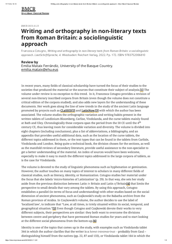 (PDF) Writing and orthography in non-literary texts from Roman Britain ...