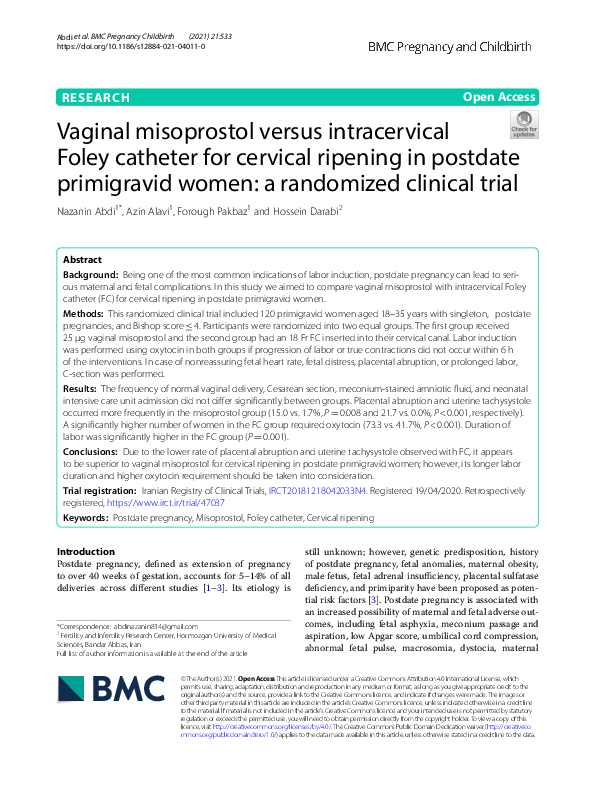 (PDF) Vaginal misoprostol versus intracervical Foley catheter for ...