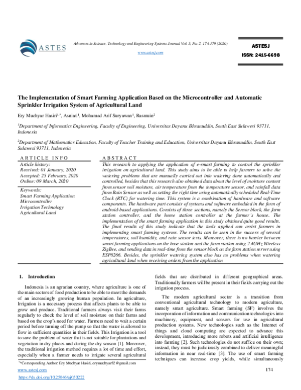 (PDF) The Implementation of Smart Farming Application Based on the ...