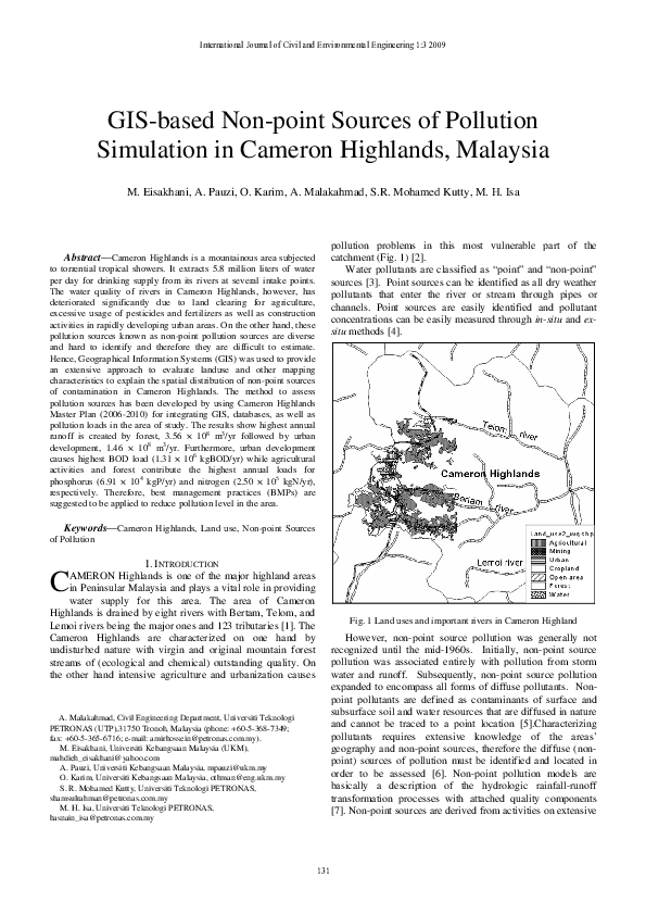 (PDF) Gis-Based Non-Point Sources Of Pollution Simulation In Cameron Highlands, Malaysia