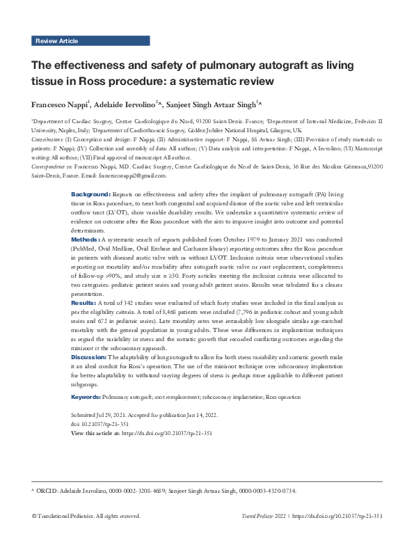 (PDF) The effectiveness and safety of pulmonary autograft as living ...