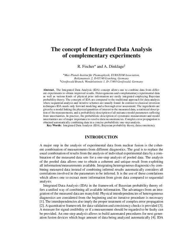 (PDF) The concept of Integrated Data Analysis of complementary experiments