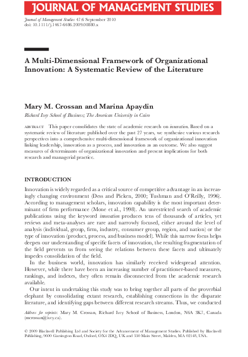 (PDF) A Multi-Dimensional Framework of Organizational Innovation: A ...