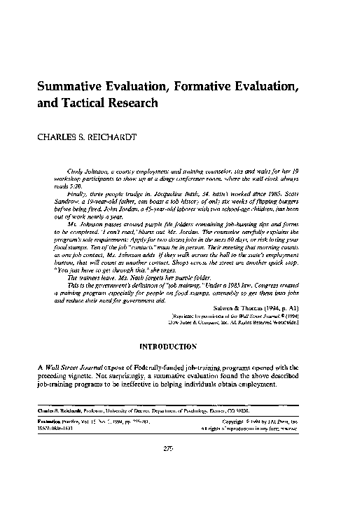 (PDF) Summative Evaluation, Formative Evaluation, and Tactical Research