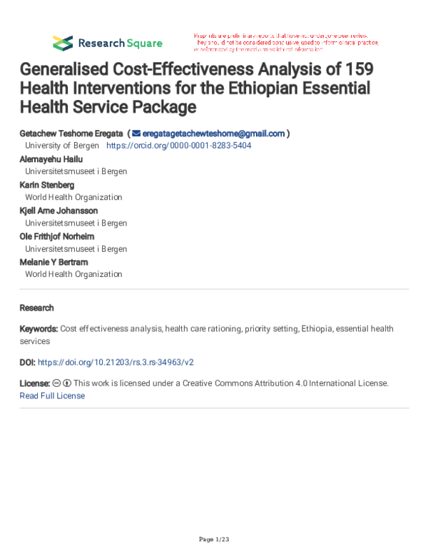 (PDF) Generalised Cost-Effectiveness Analysis of 159 Health ...