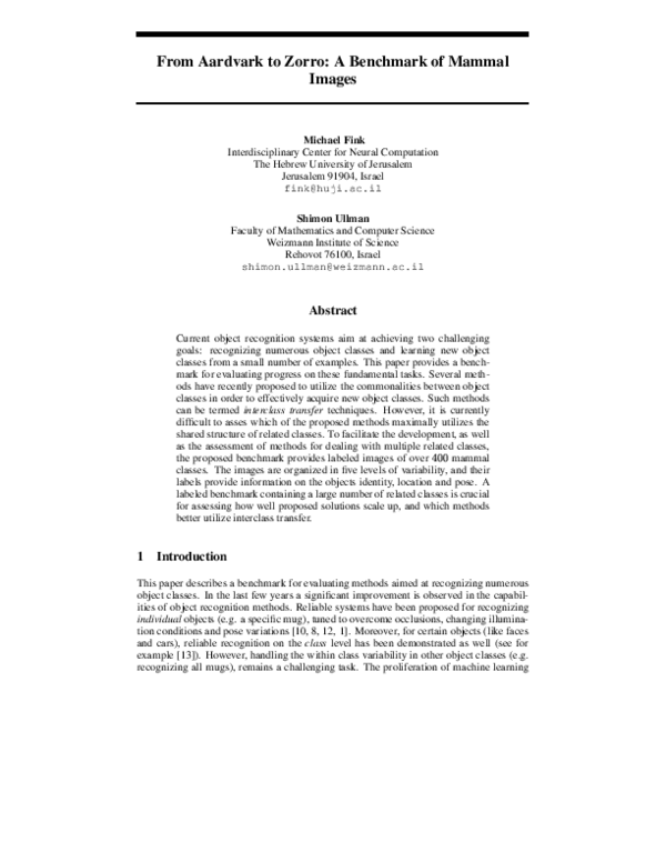 (PDF) From aardvark to zorro: A benchmark of mammal images | shimon ...