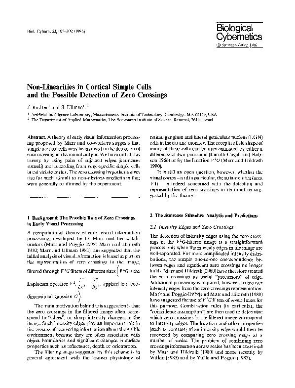 (PDF) Non-linearities in cortical simple cells and the possible ...