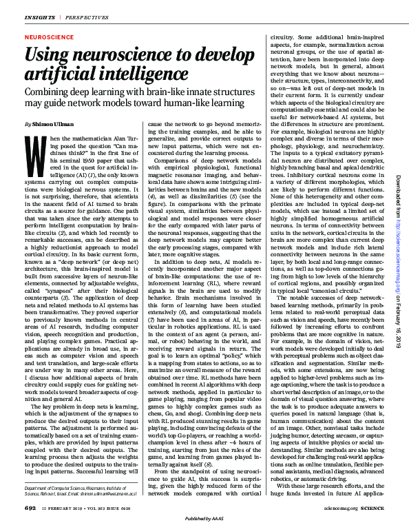 (PDF) Using neuroscience to develop artificial intelligence