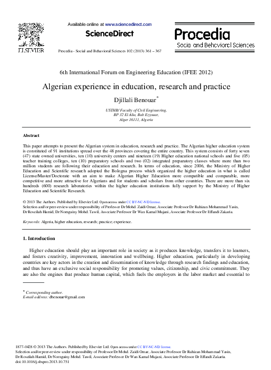 (PDF) Algerian Experience in Education, Research and Practice