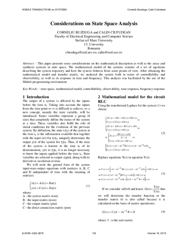 (PDF) Considerations on State Space Analysis