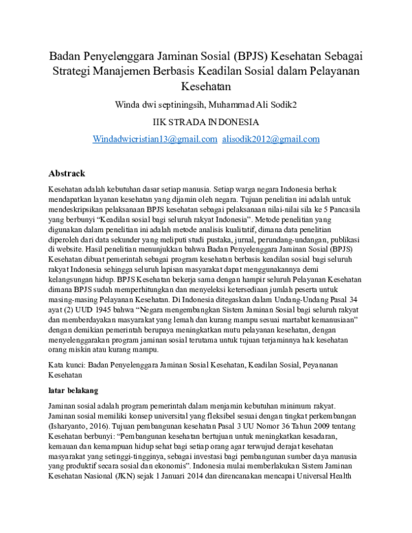 (DOC) Badan Penyelenggara Jaminan Sosial (BPJS) Kesehatan Sebagai Strategi Manajemen Berbasis ...