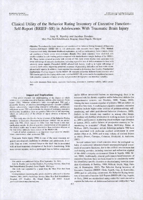 (PDF) Clinical utility of the Behavior Rating Inventory of Executive ...