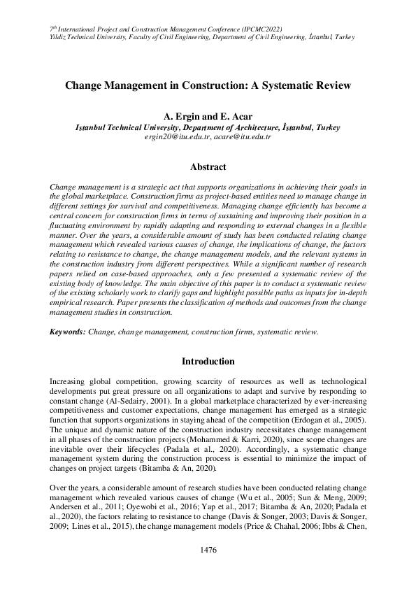 (PDF) Change Management in Construction: A Systematic Review