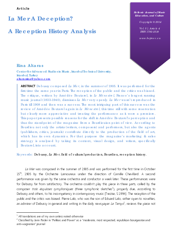 (PDF) La Mer A Deception? A Reception History Analysis