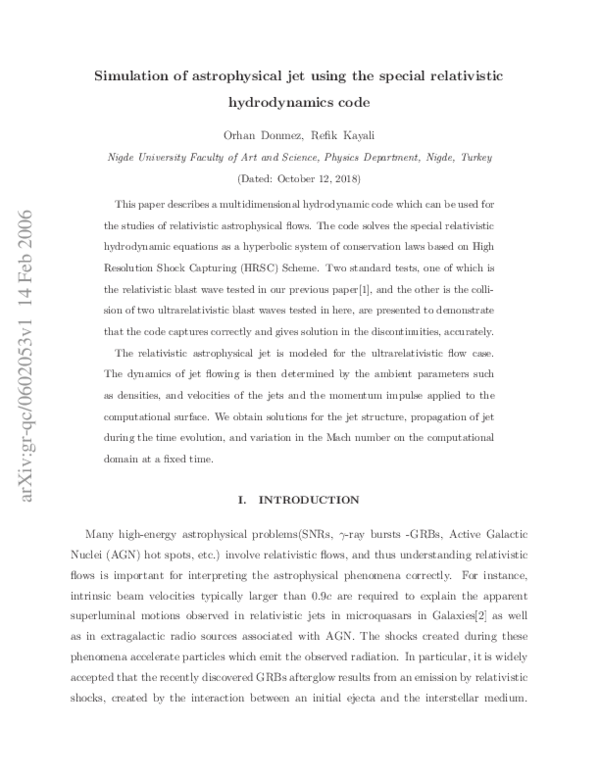 (PDF) Simulation of astrophysical jet using the special relativistic ...