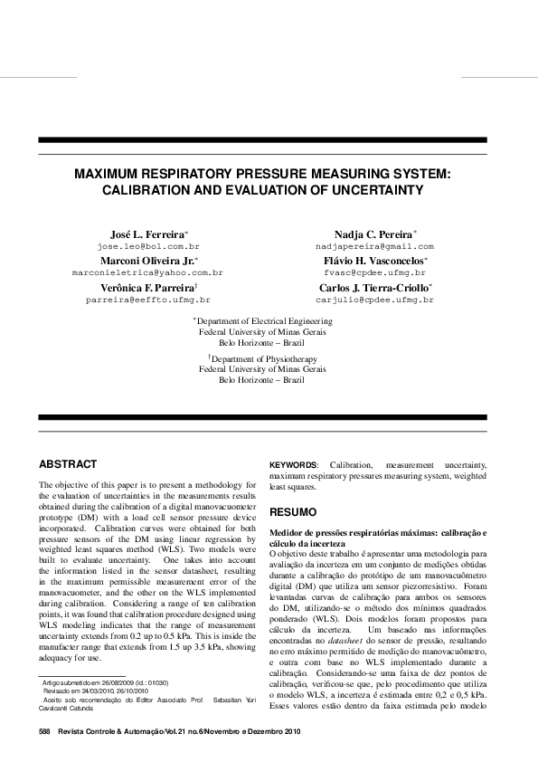 (PDF) Maximum respiratory pressure measuring system: calibration and ...