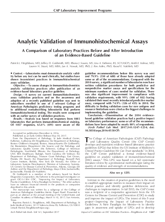 (PDF) Analytic Validation of Immunohistochemical Assays: A Comparison of Laboratory Practices ...