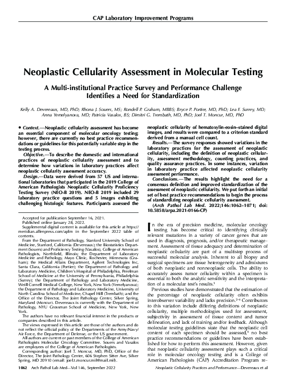 (PDF) Neoplastic Cellularity Assessment in Molecular Testing