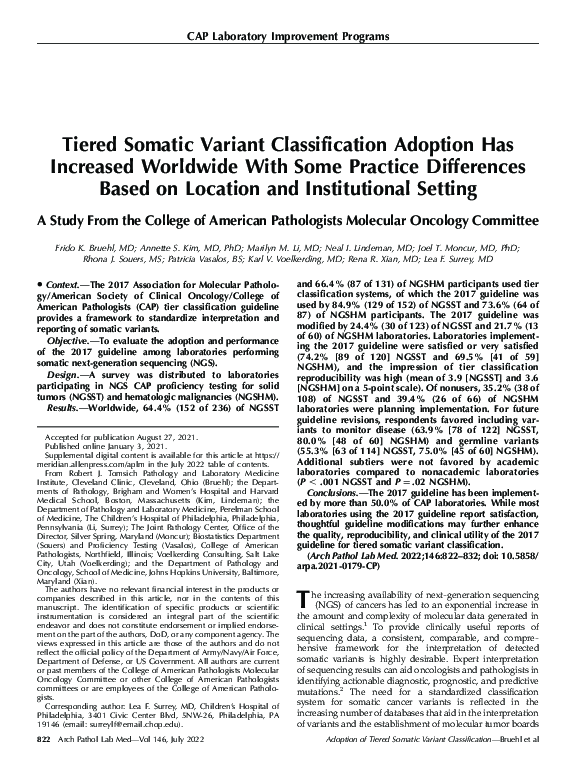 (PDF) Tiered Somatic Variant Classification Adoption Has Increased ...