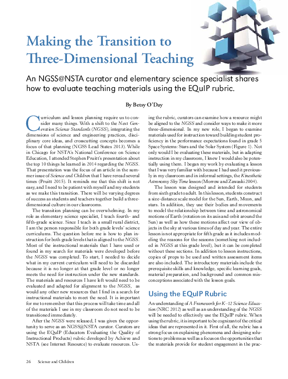 (PDF) Making the Transition to Three-Dimensional Teaching: An NGSS@NSTA ...