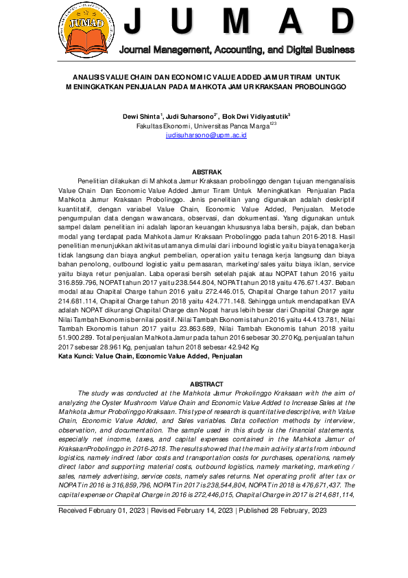 (PDF) Analisis Value Chain Dan Economic Value Added Jamur Tiram Untuk ...