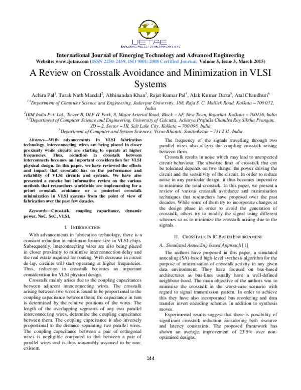 Pdf A Review On Crosstalk Avoidance And Minimization In Vlsi Systems
