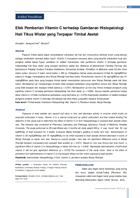 (PDF) Efek Pemberian Vitamin C terhadap Gambaran Histopatologi Hati ...