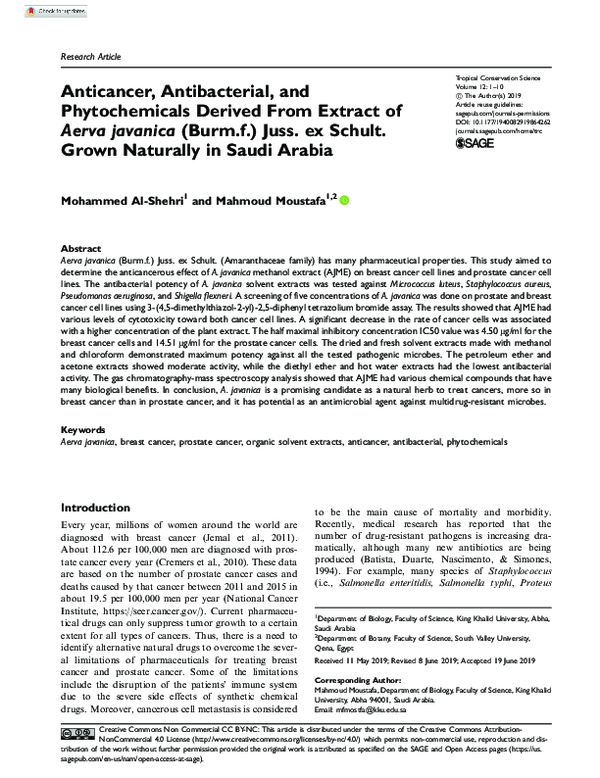 (PDF) Anticancer, Antibacterial, and Phytochemicals Derived From Extract of Aerva javanica (Burm ...