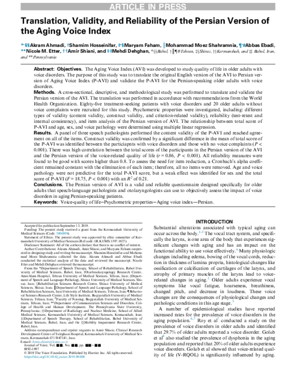 (PDF) Translation, Validity, and Reliability of the Persian Version of ...