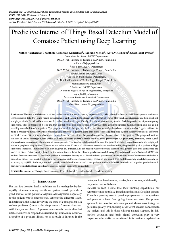 (PDF) Predictive Internet of Things Based Detection Model of Comatose ...