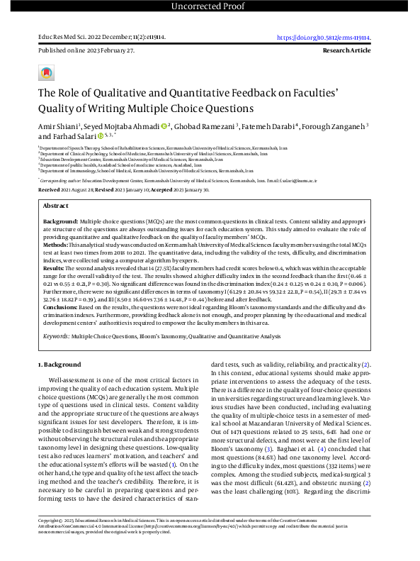 (PDF) The Role of Qualitative and Quantitative Feedback on Faculties ...