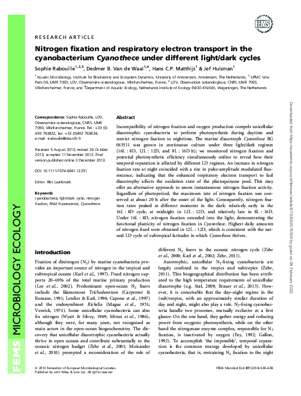 (PDF) Nitrogen fixation and respiratory electron transport in the ...