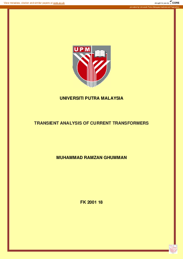 Pdf Transient Analysis Of Current Transformers