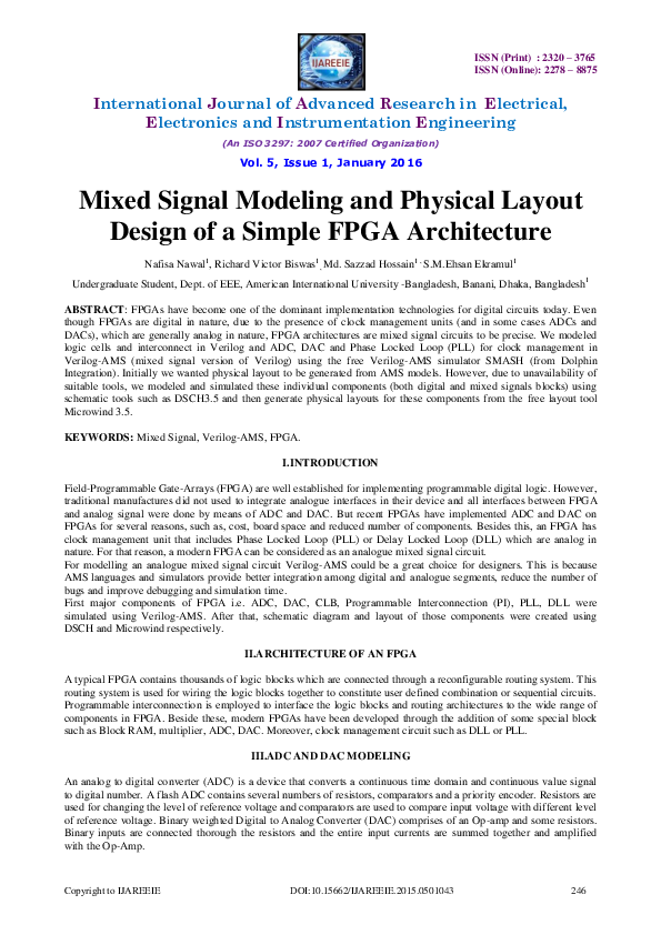 Pdf Mixed Signal Modeling And Physical Layout Design Of A Simple Fpga Architecture Md